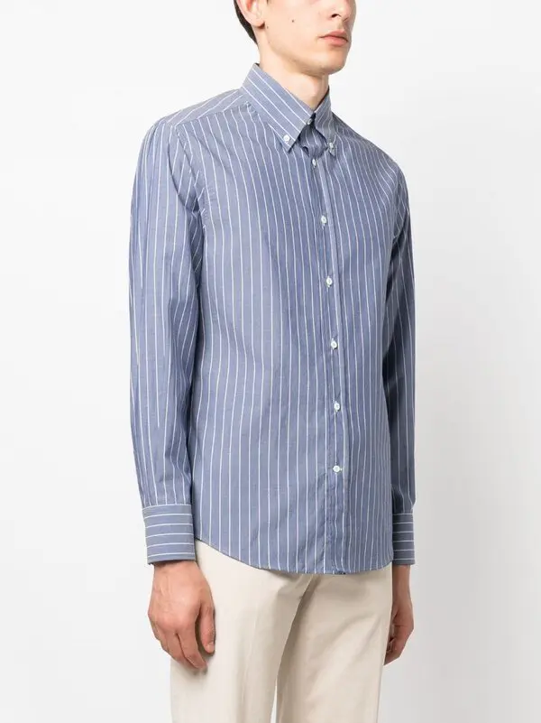 Brunello Cucinelli Striped Button-up Cotton Shirt - Blue