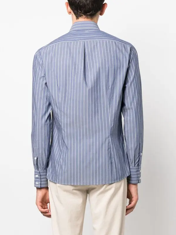 Brunello Cucinelli Striped Button-up Cotton Shirt - Blue