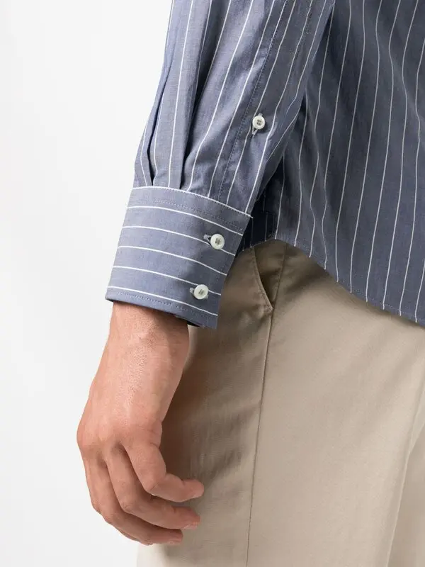 Brunello Cucinelli Striped Button-up Cotton Shirt - Blue