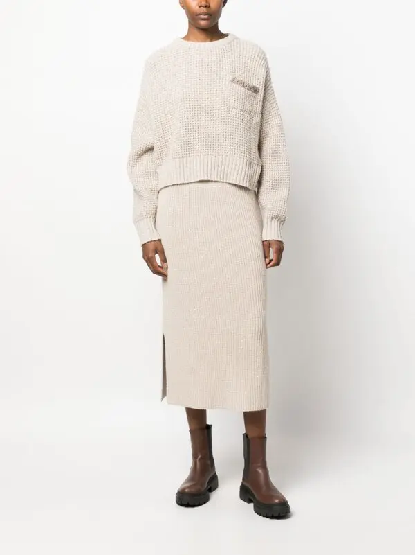 Brunello Cucinelli Ribbed-knit Midi Skirt
