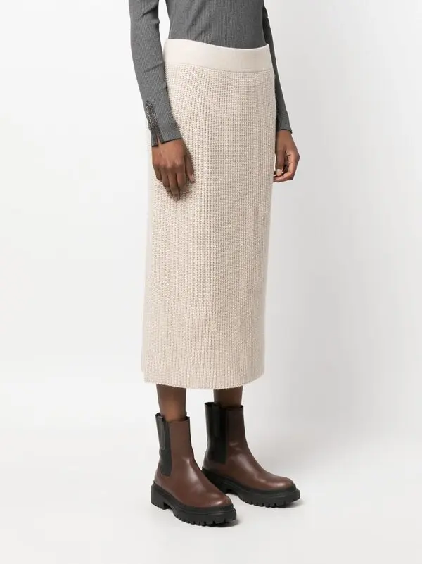 Brunello Cucinelli Ribbed-knit Midi Skirt
