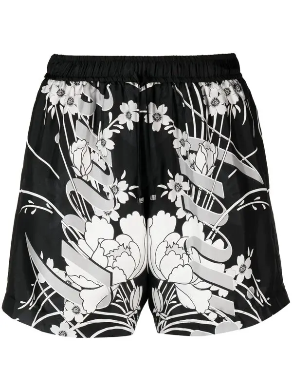 Amiri Floral Print Silk Track Shorts