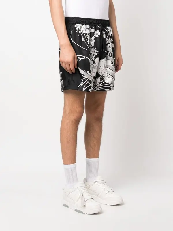 Amiri Floral Print Silk Track Shorts