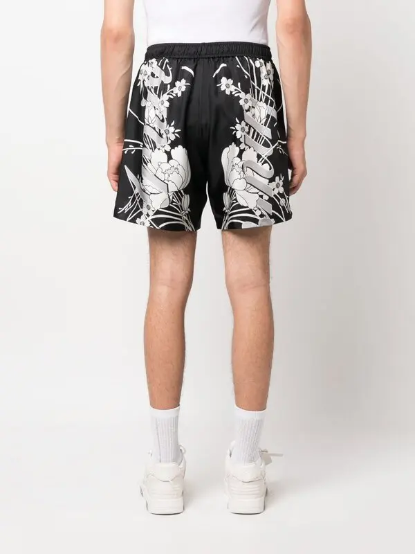 Amiri Floral Print Silk Track Shorts