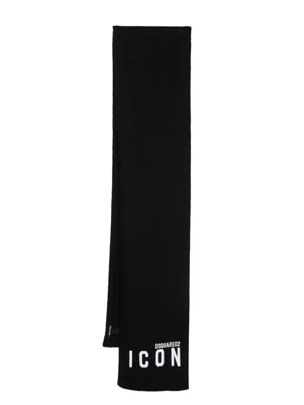 Dsquared2 Icon-print Fine-knit Scarf - Black