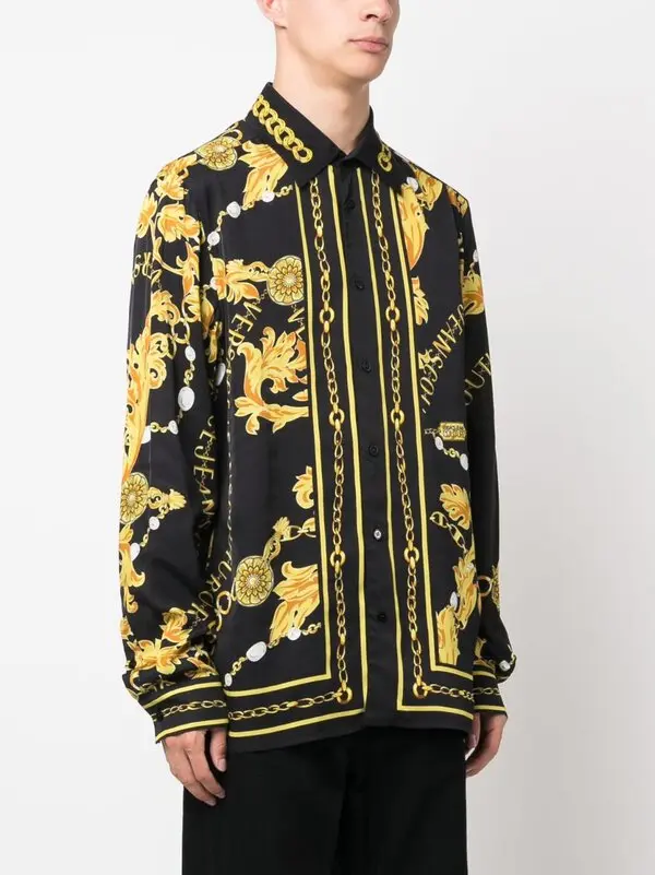 Versace Baroque-pattern Long-sleeve Shirt - Black
