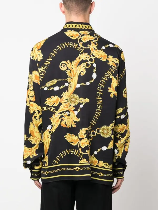 Versace Baroque-pattern Long-sleeve Shirt - Black