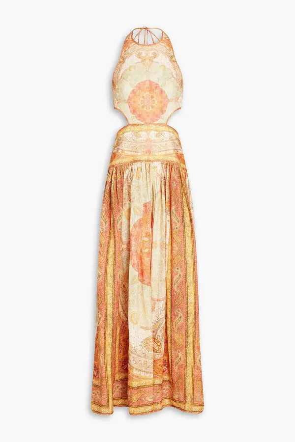 Zimmermann Cutout Paisley-Print Linen Halterneck Maxi Dress In Papaya - 55%  Off | Editorialist