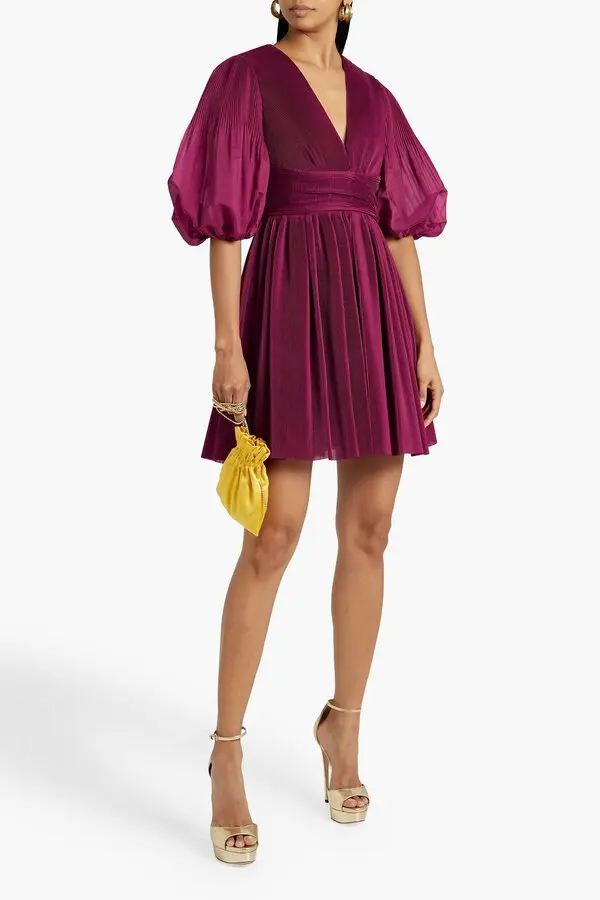 zimmermann plisse short dress Printed Pliss-organza Mini Dress