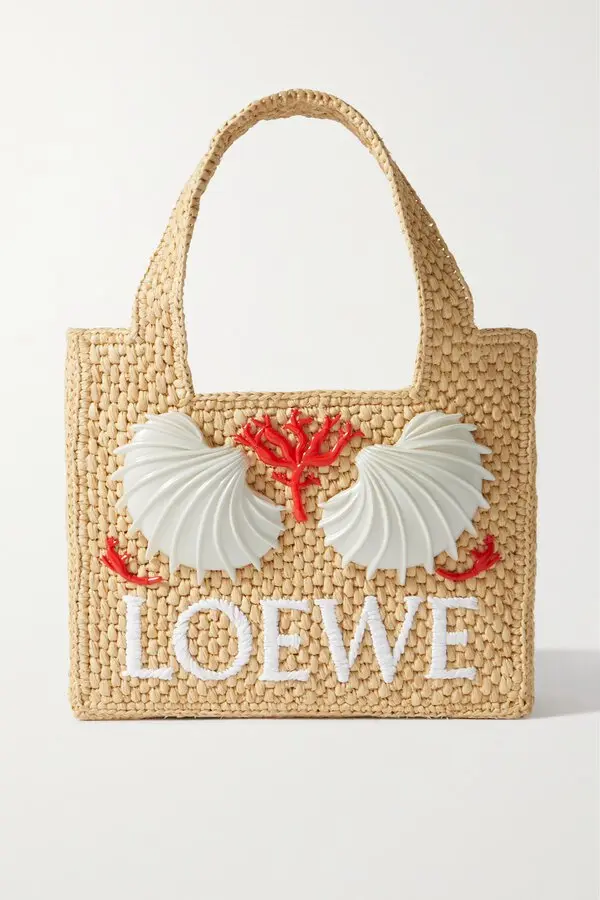 Loewe Font Mini Embellished Embroidered Raffia Tote