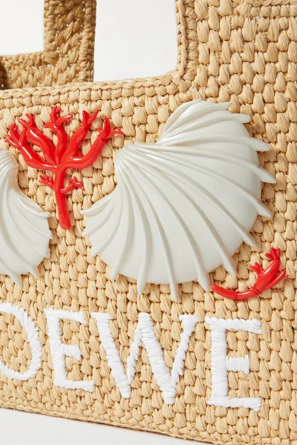 Loewe Font Mini Embellished Embroidered Raffia Tote