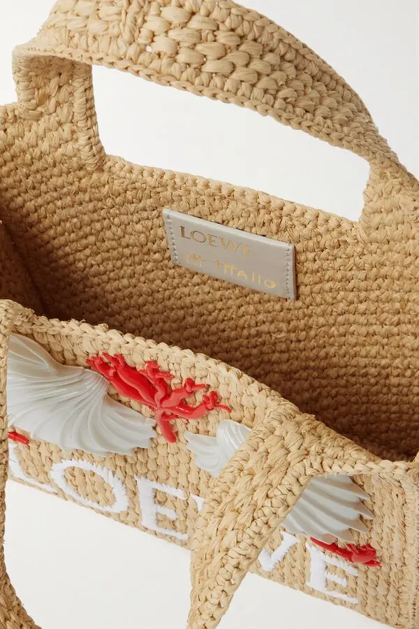 Loewe Font Mini Embellished Embroidered Raffia Tote