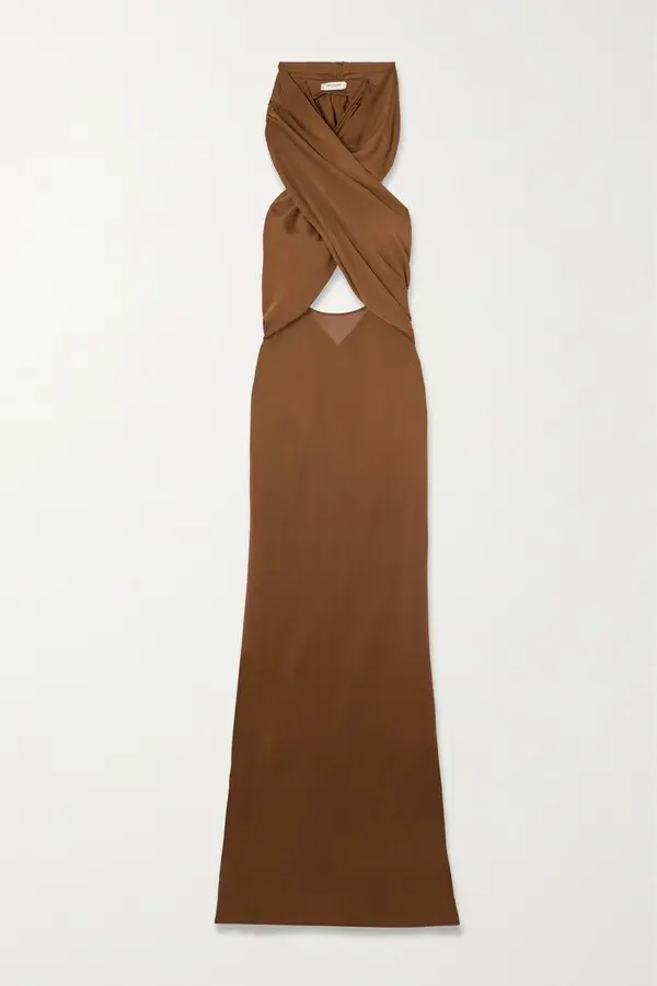 Saint Laurent Hooded Open-Back Draped Jersey Gown - Neutrals