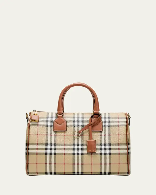 Burberry Check Small Bowling Top Handle Bag - Vntg Chk Briar Brown