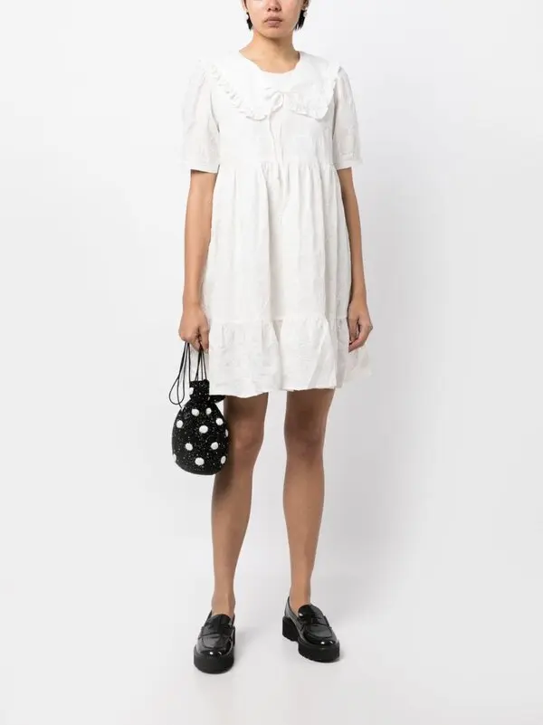 chinese dress ladies Miss Circle Women Paola White Peter Pan Collar Beaded Sequin Mermaid Midi Dress