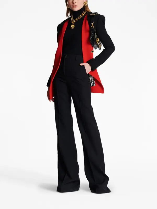 Balmain Wool Flared Trousers - Black