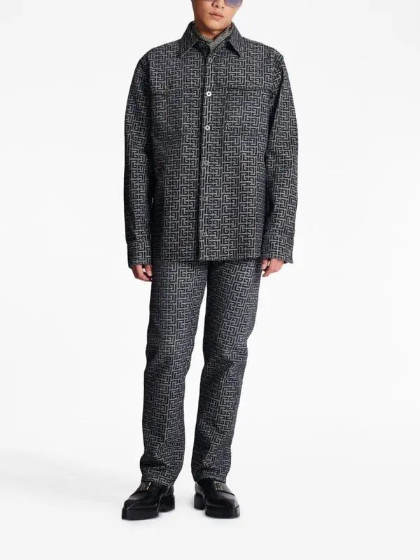 Balmain Monogram-jacquard Denim Shirt - Black