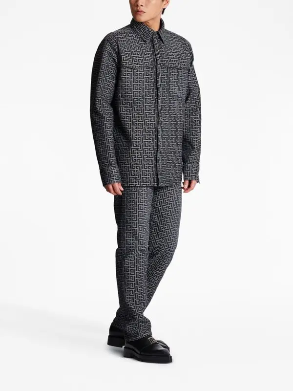 Balmain Monogram-jacquard Denim Shirt - Black