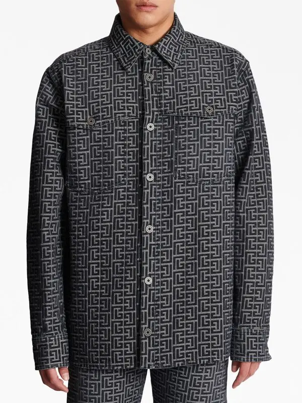 Balmain Monogram-jacquard Denim Shirt - Black