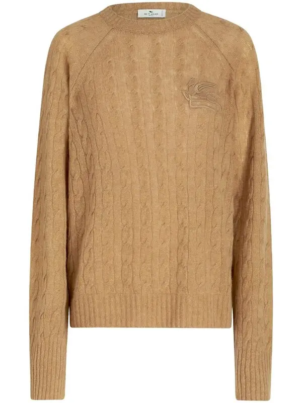 Etro Logo-embroidered Cable-knit Jumper - Neutrals