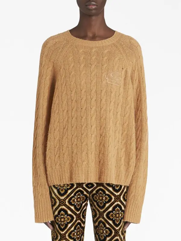 Etro Logo-embroidered Cable-knit Jumper - Neutrals