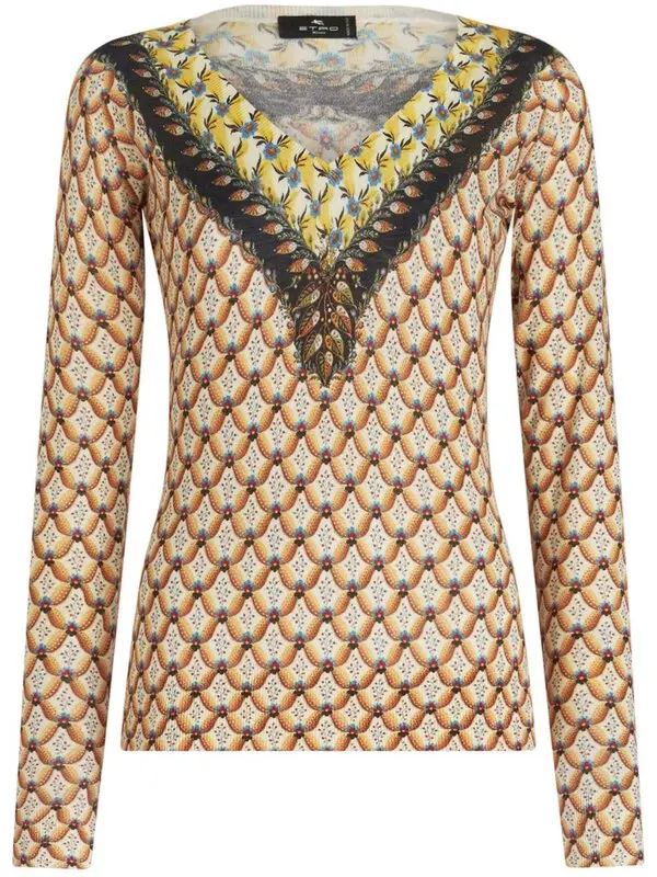 Etro Floral-print Knitted Top - Orange
