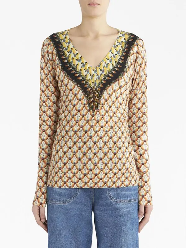 Etro Floral-print Knitted Top - Orange