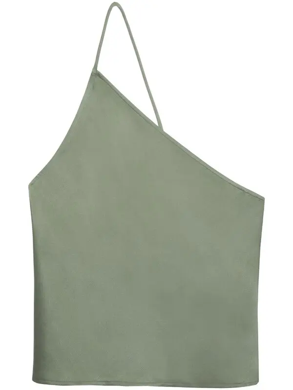 ANINE BING One-shoulder Silk Top - Green