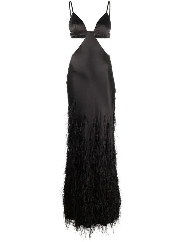 Cult Gaia Raisa Feather-embellished Gown - Black