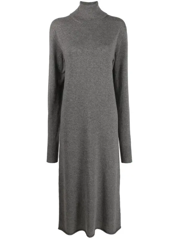 JIL SANDER High-neck Cashmere Knitted Dress - Grey