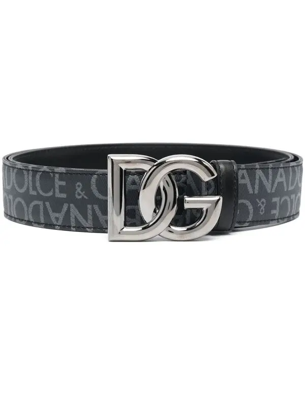 Dolce & Gabbana Logo Buckle Leather Belt - Black