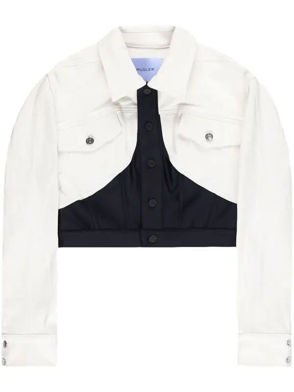 MUGLER Panelled Cropped Denim Jacket - White