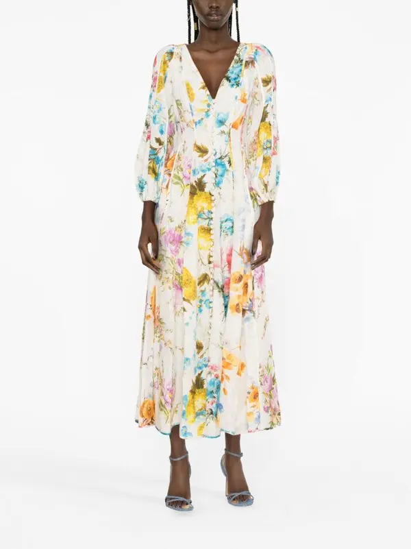 Zimmermann Halcyon Floral-print Linen Dress