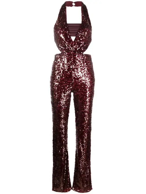 Patrizia Pepe Halterneck Sequin-embellished Jumpsuit - Red