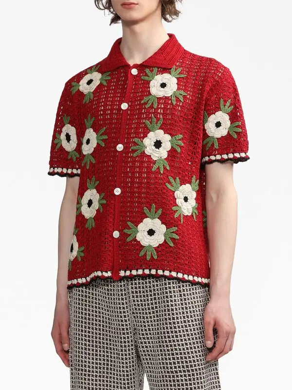 Bode Winchester Rose Crochet-Knit Shirt In Red - 20% Off