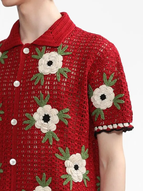 Bode Winchester Rose Crochet-Knit Shirt In Red - 20% Off