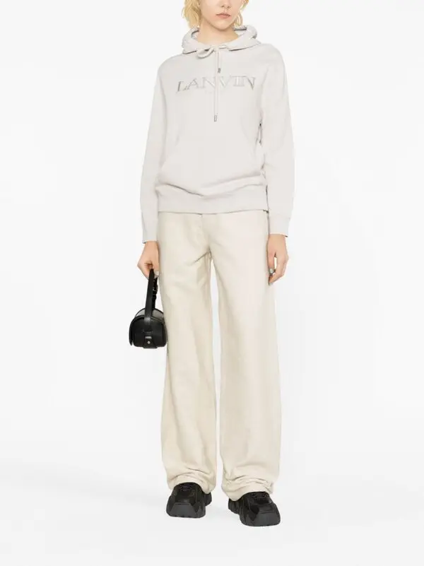 LANVIN Logo-embroidered Cotton Hoodie - Neutrals