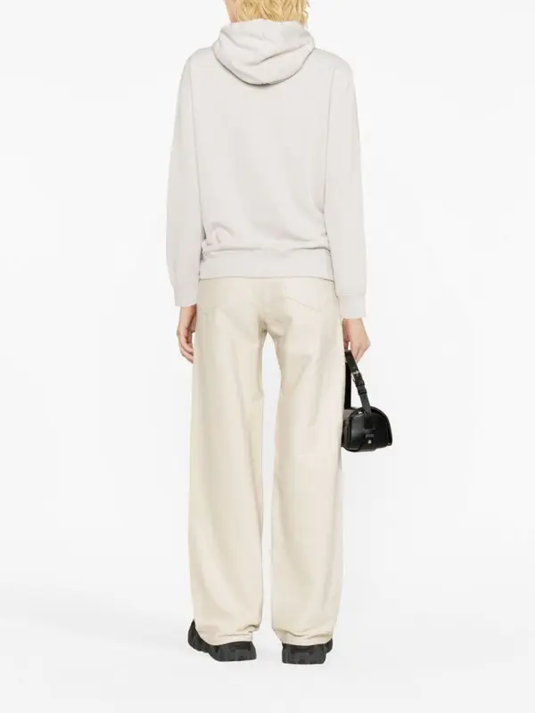 LANVIN Logo-embroidered Cotton Hoodie - Neutrals