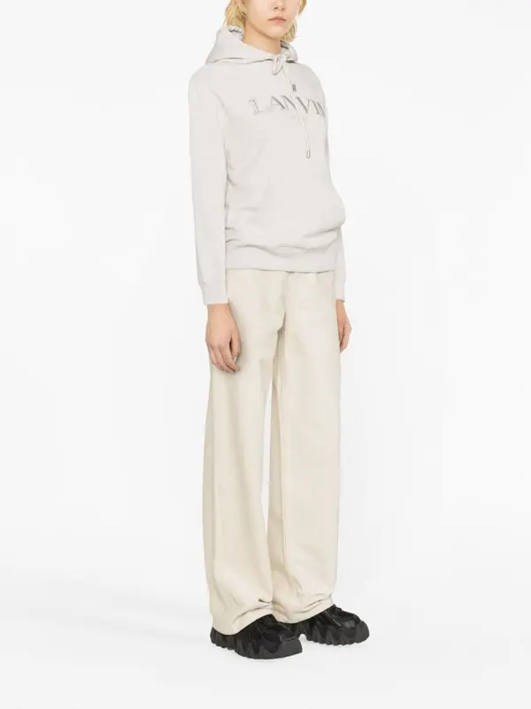 LANVIN Logo-embroidered Cotton Hoodie - Neutrals