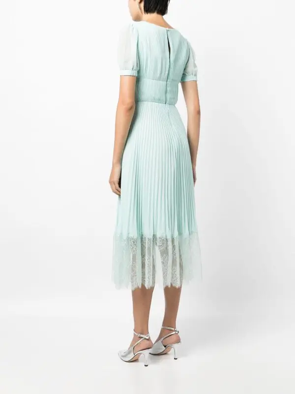SELF-PORTRAIT Pleated Lace-trim Midi Dress