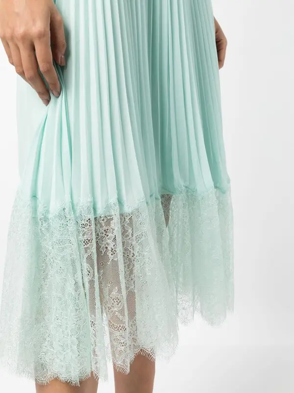 SELF-PORTRAIT Pleated Lace-trim Midi Dress