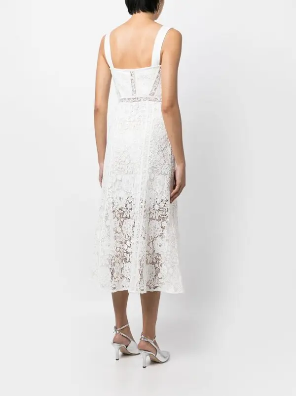 Self-Portrait Corded Lace Midi Dress - White | Editorialist