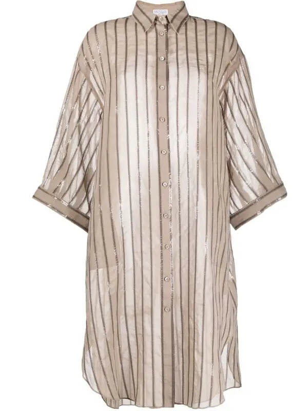 Brunello Cucinelli Sequin-embellished Striped Shirtdress