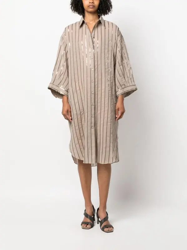 Brunello Cucinelli Sequin-embellished Striped Shirtdress
