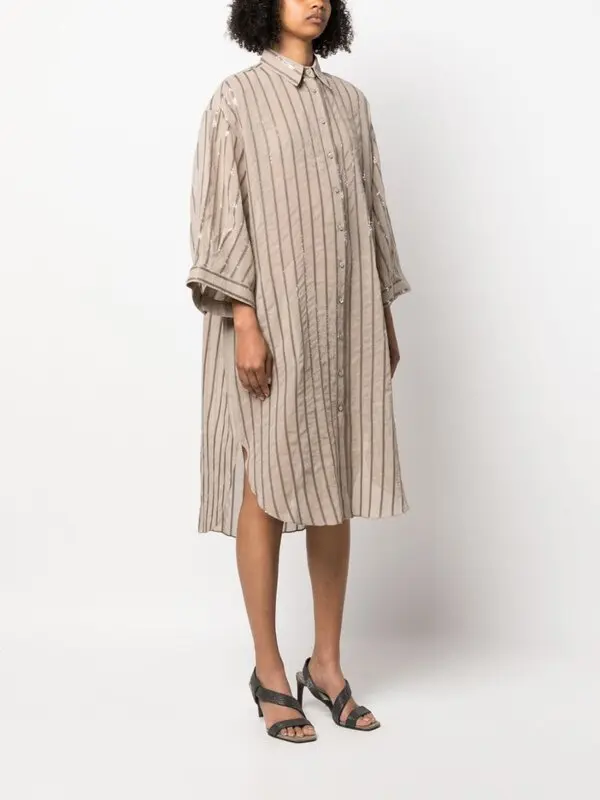 Brunello Cucinelli Sequin-embellished Striped Shirtdress