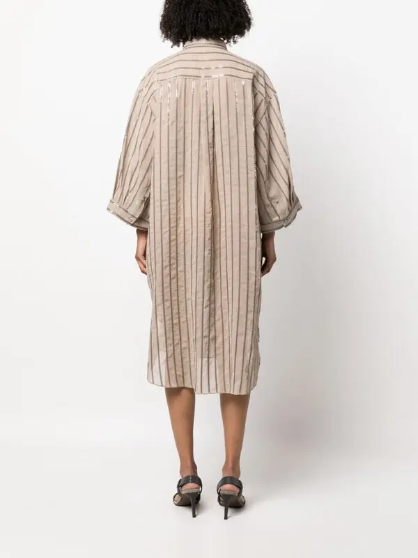 Brunello Cucinelli Sequin-embellished Striped Shirtdress