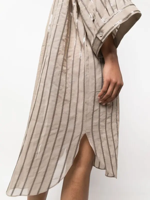 Brunello Cucinelli Sequin-embellished Striped Shirtdress