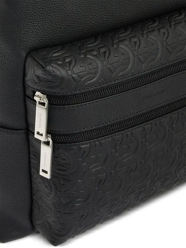 FERRAGAMO Embossed-logo Leather Backpack - Black