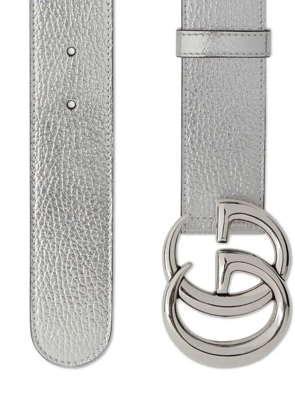 Gucci Gg Marmont Wide Leather Belt - Silver | Editorialist