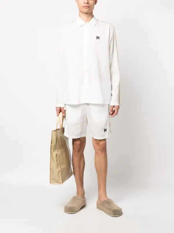 Palm Angels Pa Monogram-print Linen Shirt - White